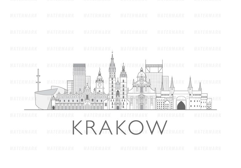 Krakow Cityscape Skyline Illustration Digital File - Etsy