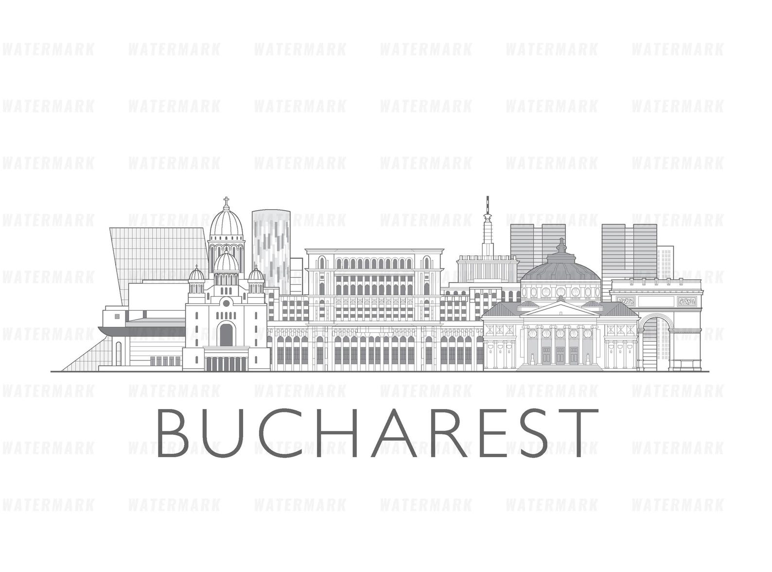 Bucharest Cityscape Skyline Illustration Digital File - Etsy
