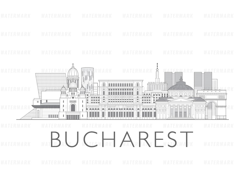 Bucharest Cityscape Skyline Illustration Digital File - Etsy