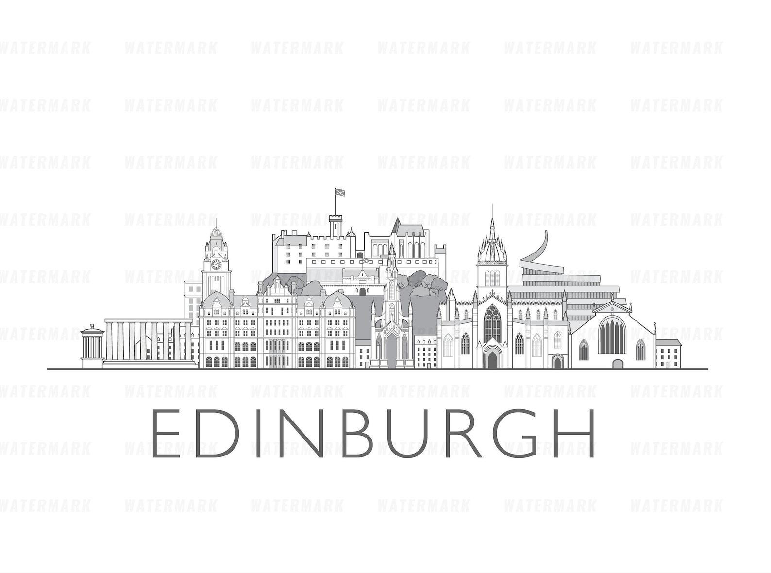 Edinburgh Skyline Cityscape Illustration Digital File Black and White ...