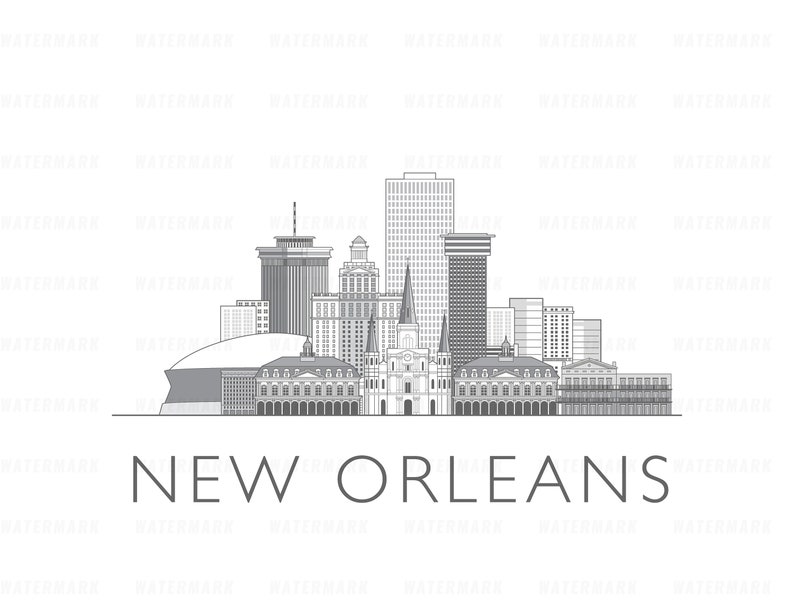 New Orleans, Louisiana, USA, Cityscape Illustration Digital File B&W - Etsy