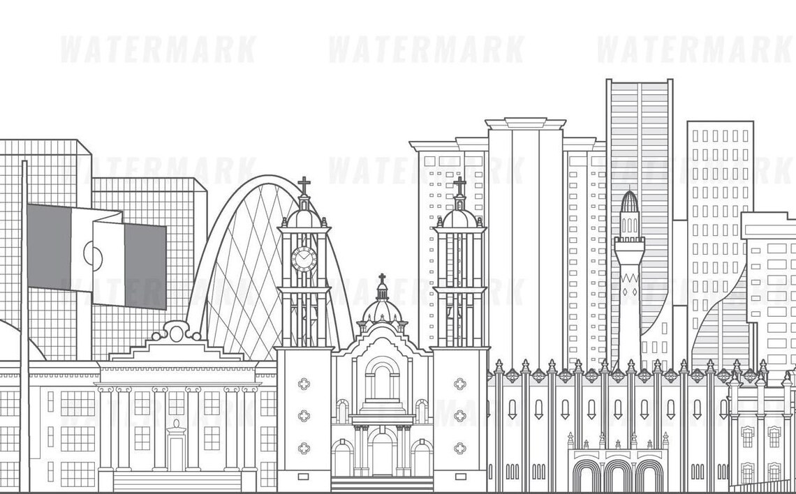 Tijuana, Mexico, Skyline Cityscape Illustration Digital File B&W - Etsy
