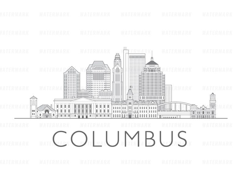 Columbus, Ohio Skyline Cityscape Illustration Digital File Black and ...