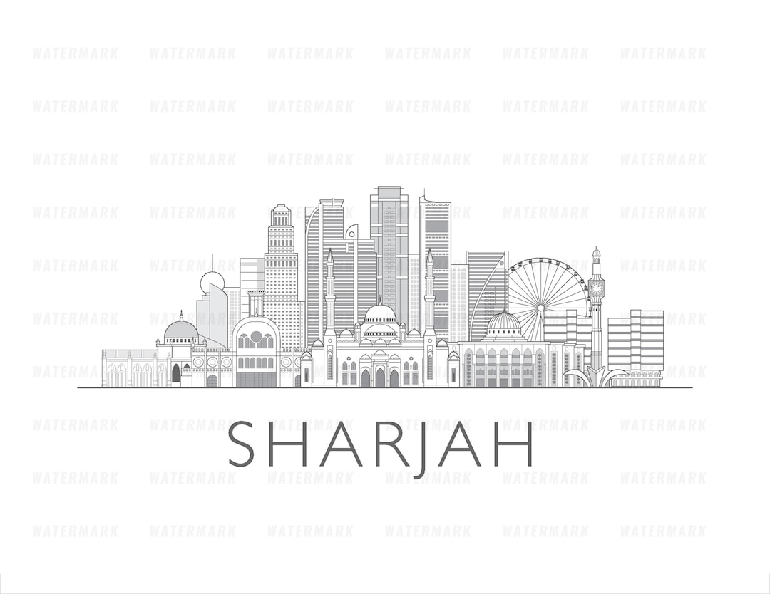 Sharjah, United Arab Emirates, Cityscape Illustration Digital File - Etsy