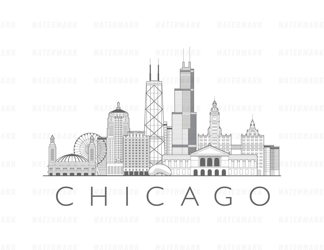 Chicago City, Illinois, Cityscape Illustration Digital File - Etsy