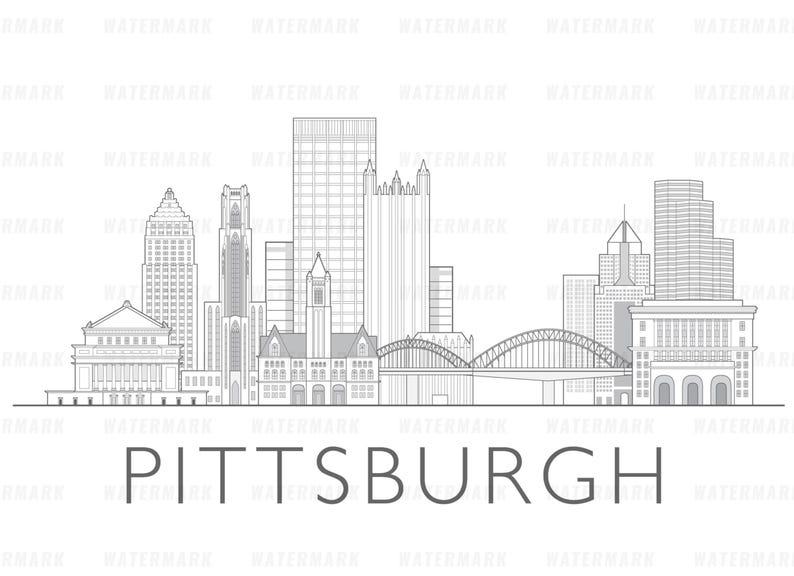 Pittsburgh, Pennsylvania, USA, Skyline Cityscape Illustration Digital ...