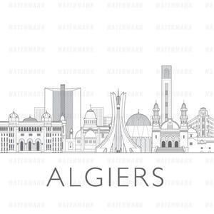 Algiers City Skyline Cityscape Illustration Digital File Black and ...
