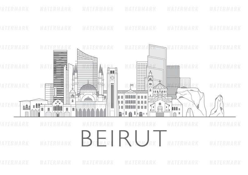Beirut City Skyline Cityscape Illustration Digital File Black and White ...