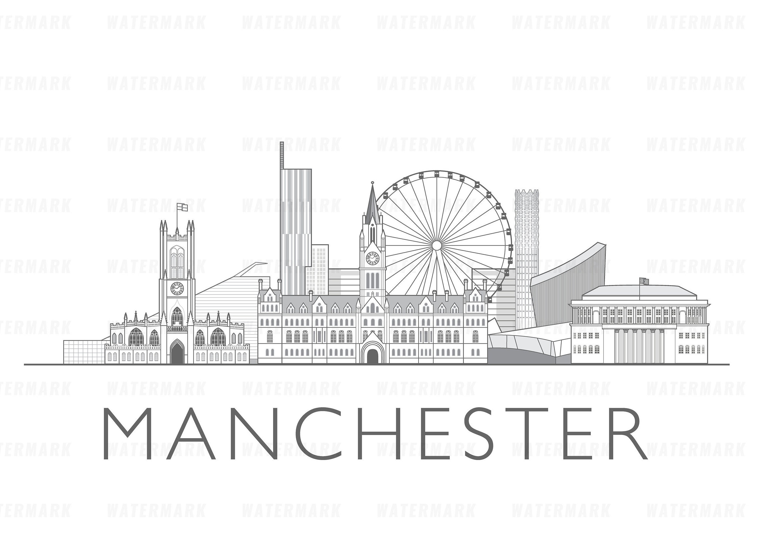 Manchester Skyline Cityscape Illustration Digital File Black and White ...