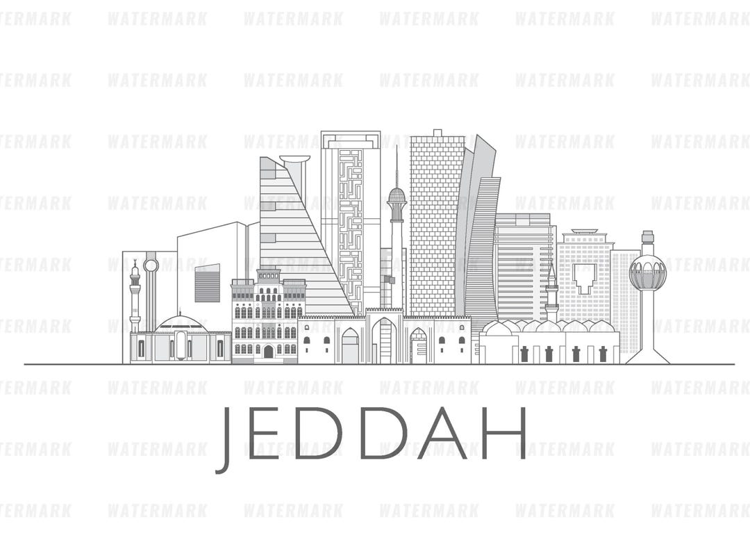 Jeddah Skyline Cityscape Illustration Digital File Black and White - Etsy