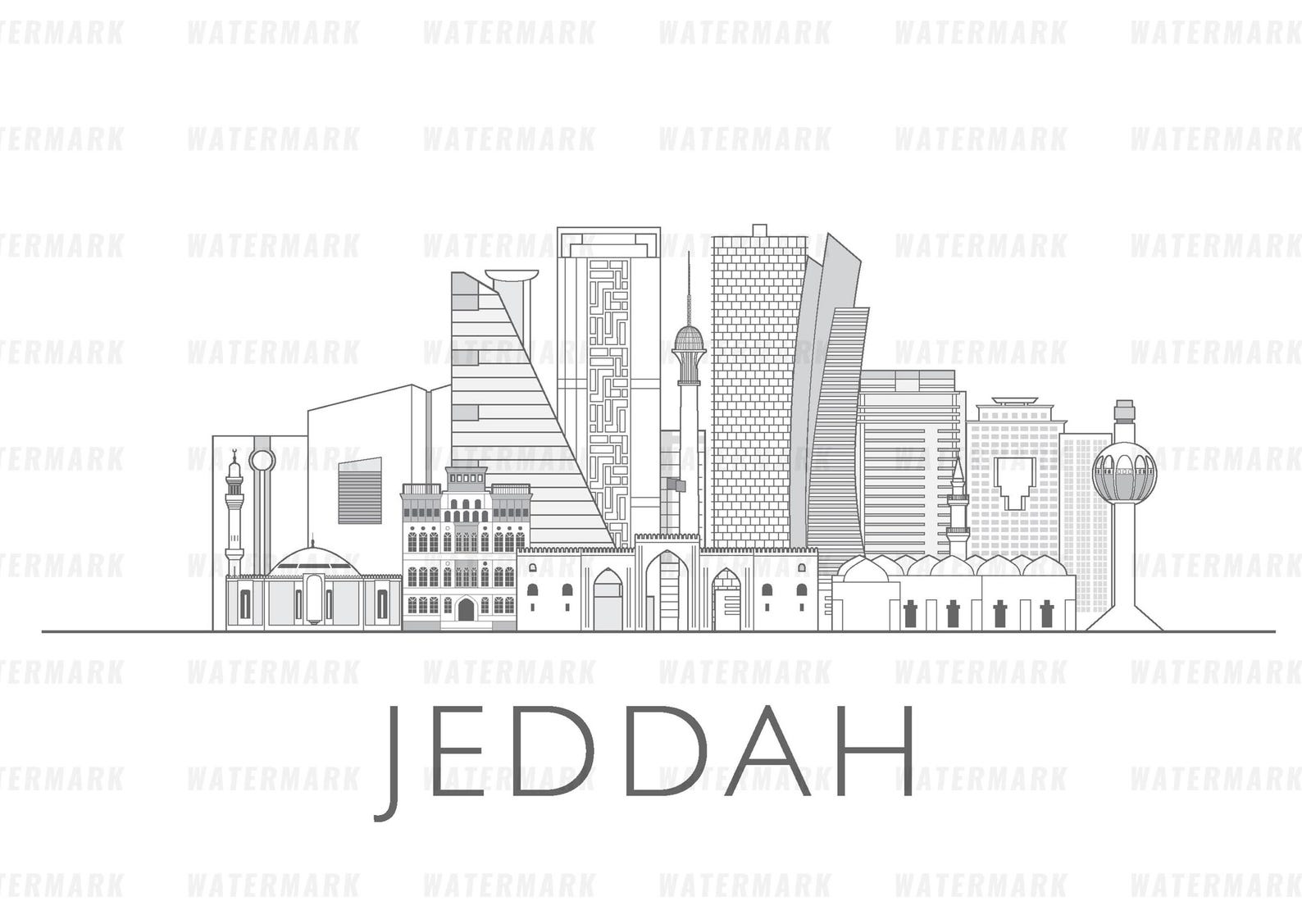 Jeddah Skyline Cityscape Illustration Digital File Black and White - Etsy