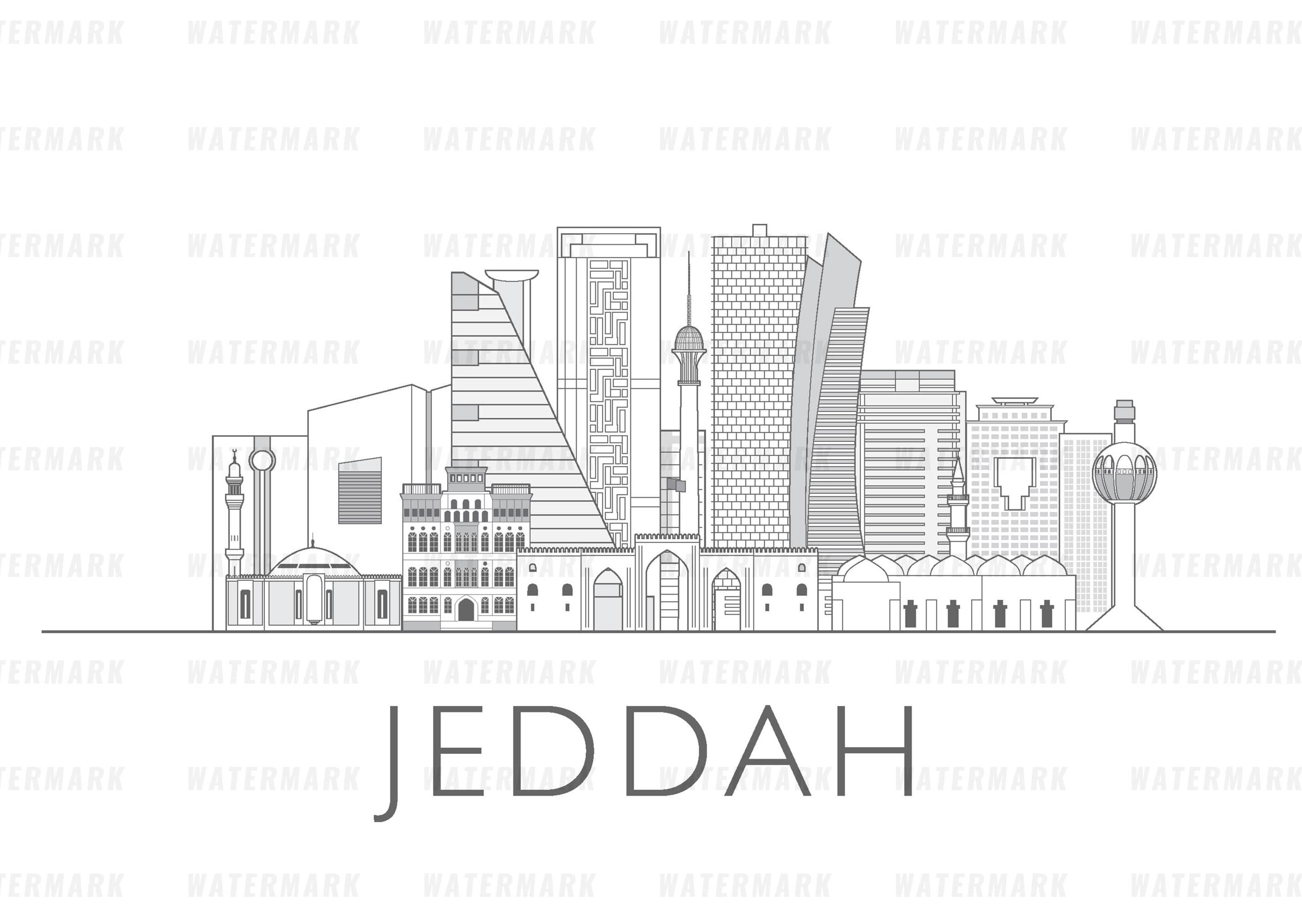 Jeddah Skyline Cityscape Illustration Digital File Black and White - Etsy