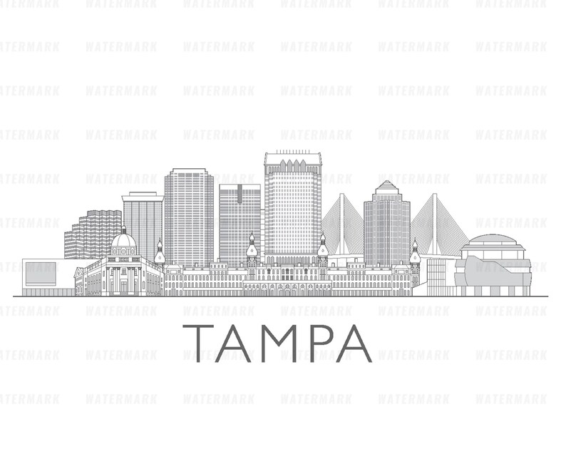 Tampa, Florida, USA, Cityscape Illustration Digital File B&W - Etsy