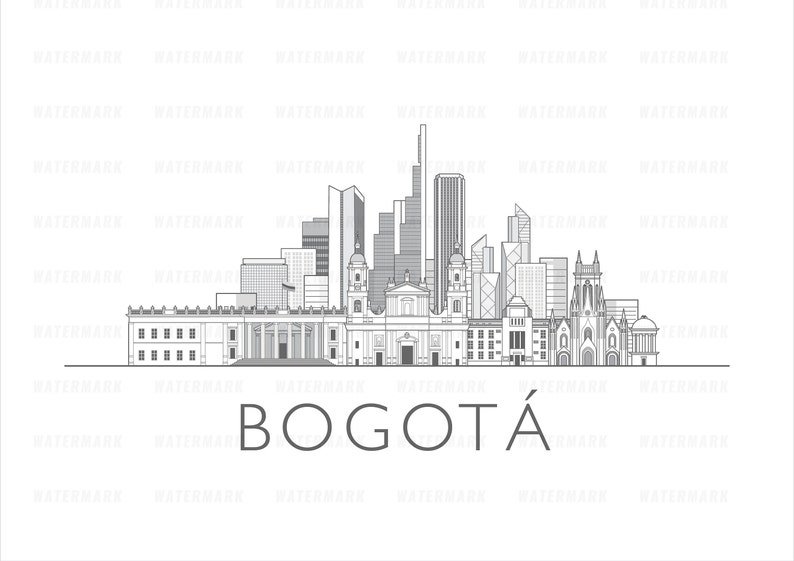 Bogota, Colombia, Cityscape Illustration Digital File Black and White ...