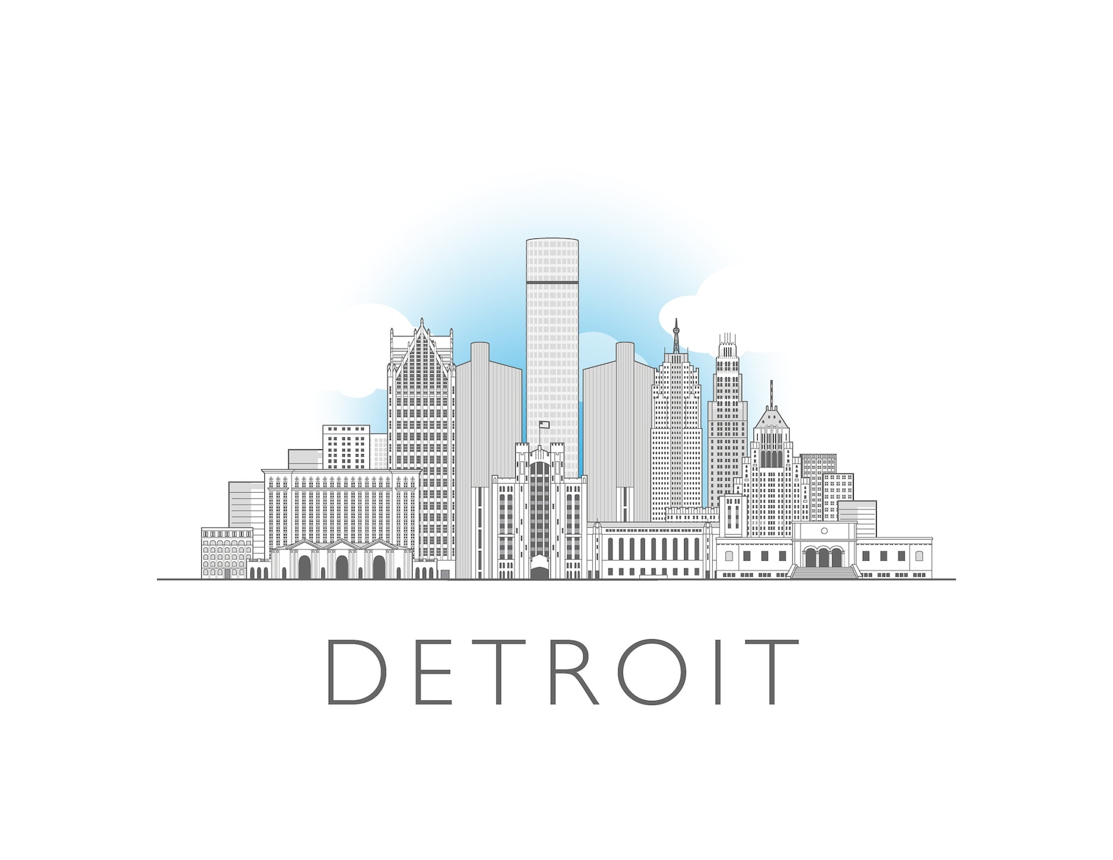 Detroit, Michigan Cityscape Illustration Digital File - Etsy