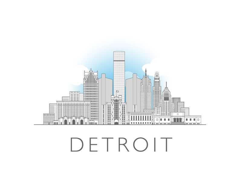 Detroit, Michigan Cityscape Illustration Digital File - Etsy