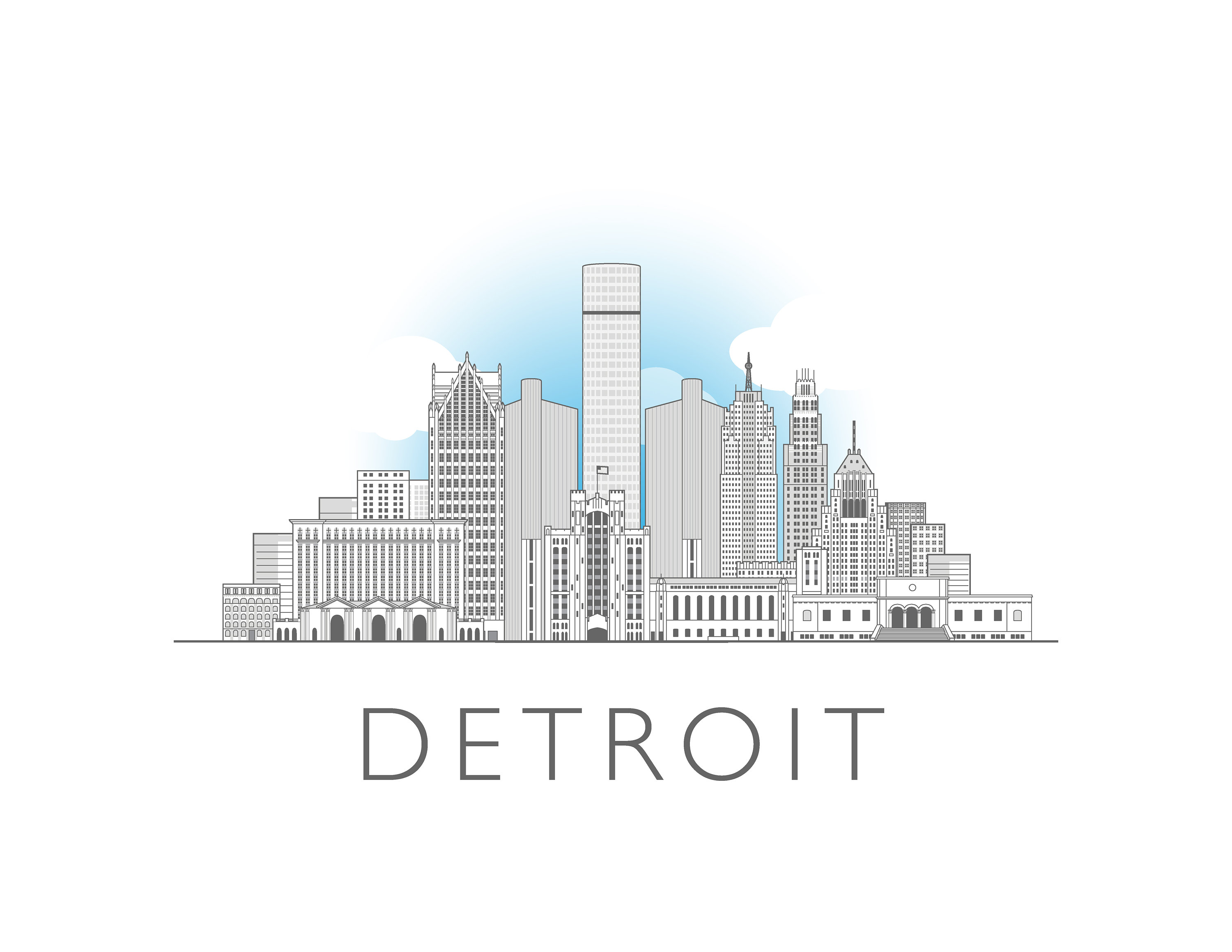 Detroit, Michigan Cityscape Illustration Digital File - Etsy