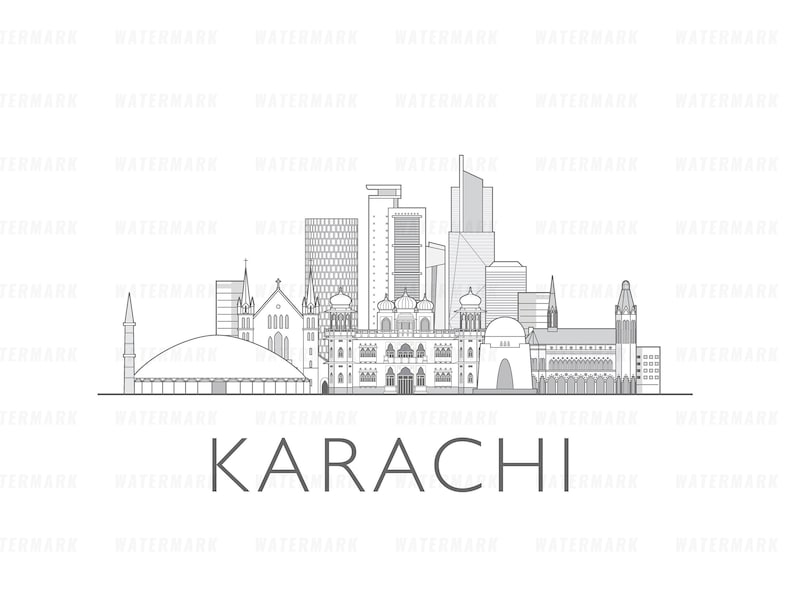 Karachi Skyline Cityscape Illustration Digital File Black and White - Etsy