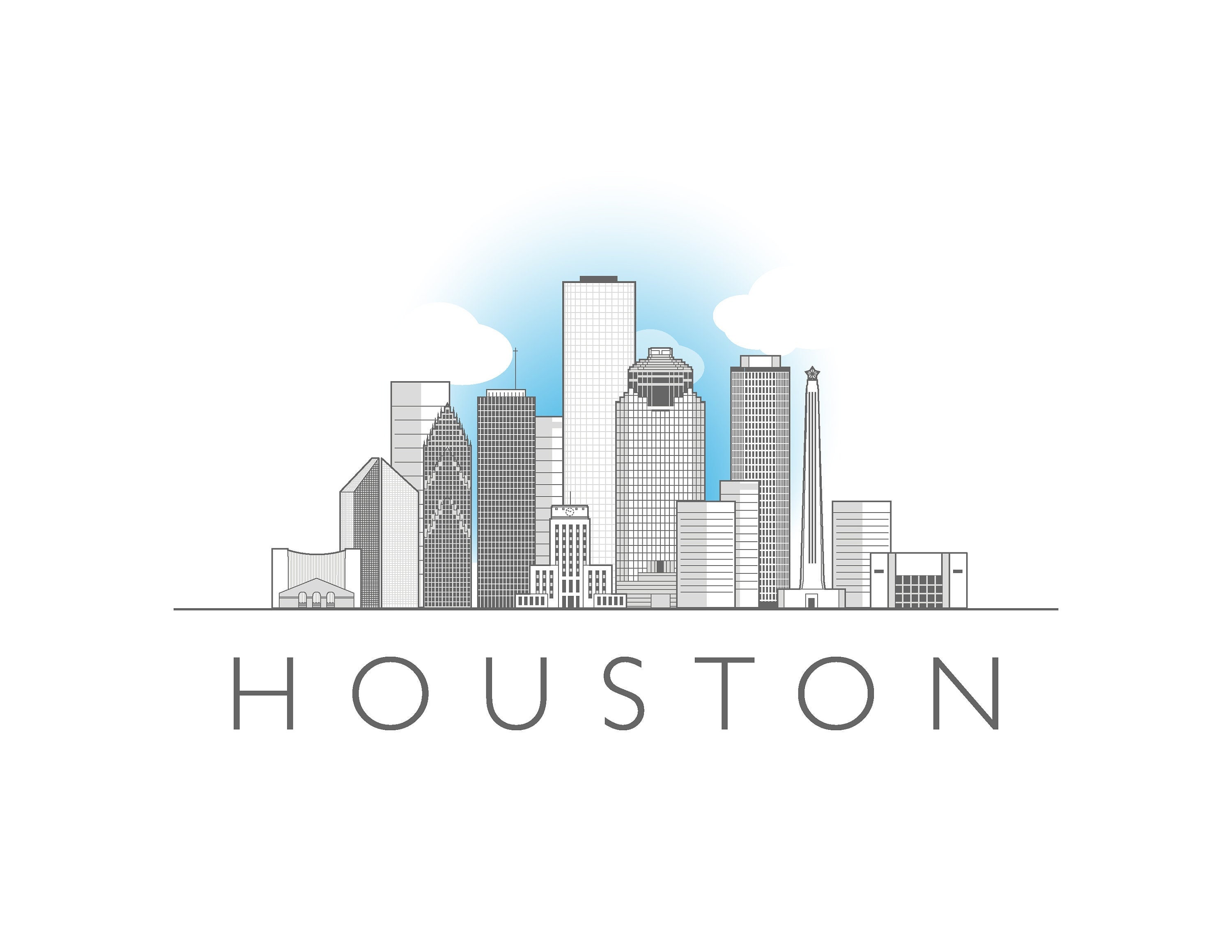 Houston, Texas, Cityscape Illustration Digital File - Etsy