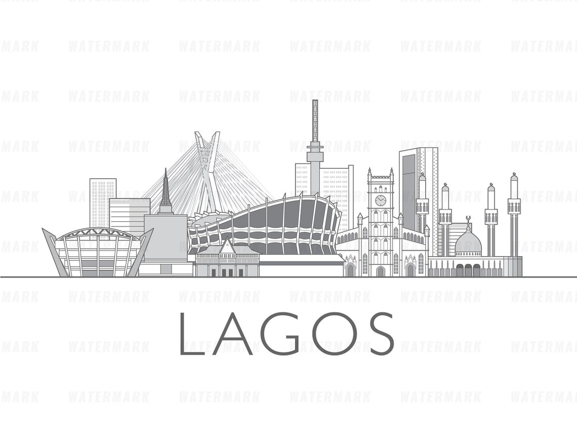 Lagos Skyline Cityscape Illustration Digital File Black and White - Etsy