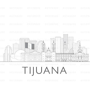 Tijuana, Mexico, Skyline Cityscape Illustration Digital File B&W - Etsy