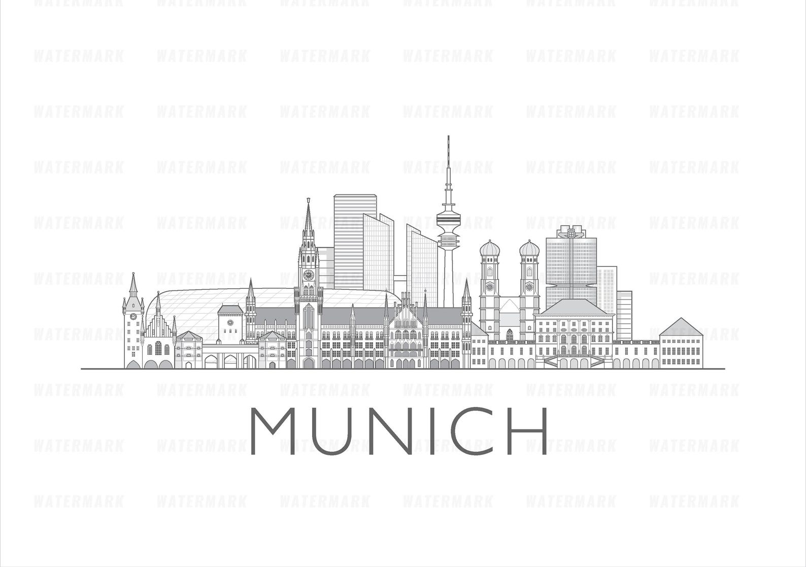 Munich, Germany Cityscape Skyline Illustration Digital File - Etsy