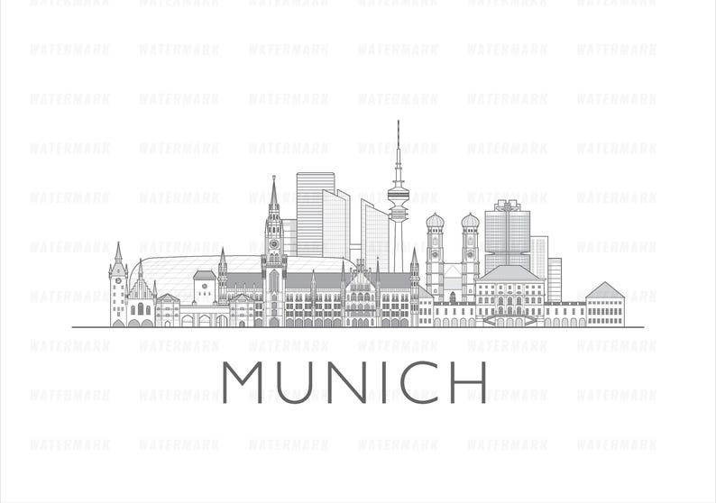 Munich, Germany Cityscape Skyline Illustration Digital File - Etsy