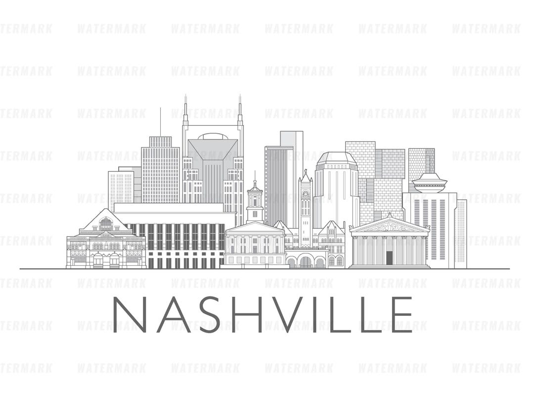 Nashville Skyline Cityscape Illustration Digital File Black and White ...