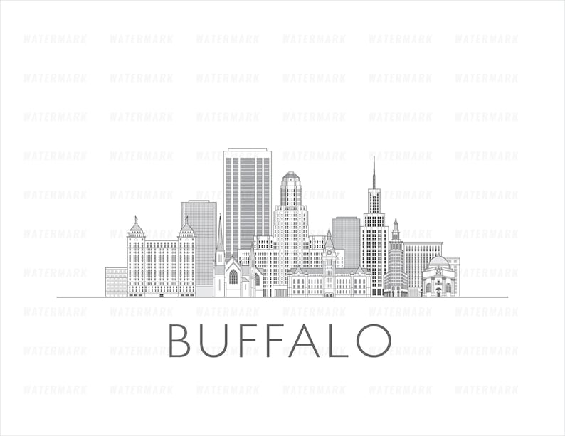 Buffalo Skyline Cityscape Illustration Digital File Black and White - Etsy