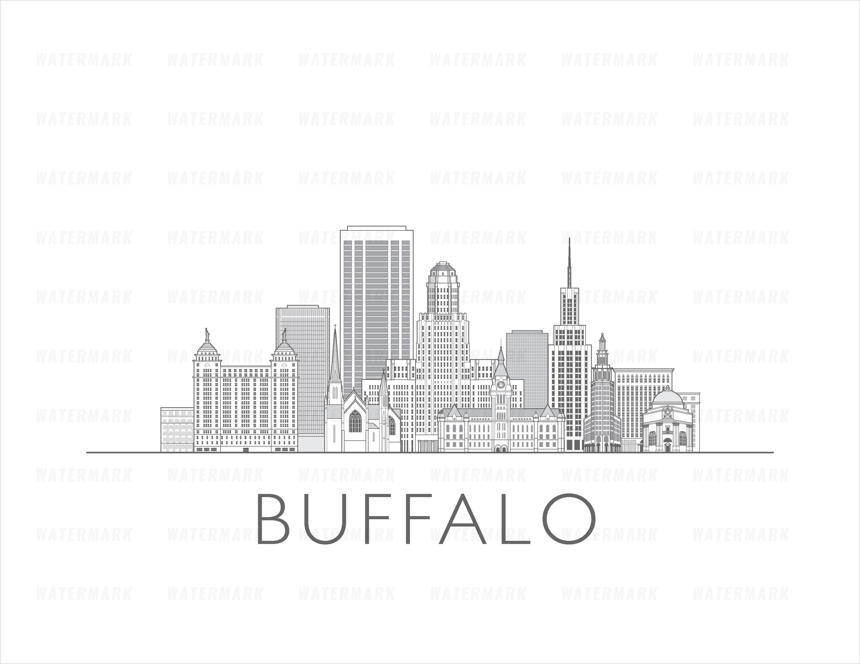 Buffalo Skyline Cityscape Illustration Digital File Black and White - Etsy
