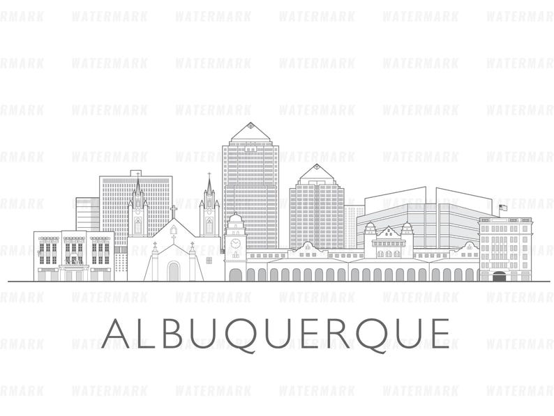 Albuquerque, New Mexico, USA, Skyline Cityscape Illustration Digital ...