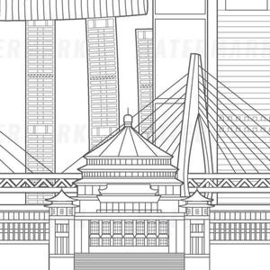 Chongqing, China, Skyline Cityscape Illustration Digital File B&W - Etsy