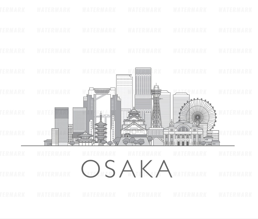 Osaka, Japan, Cityscape Illustration Digital File Black and White - Etsy