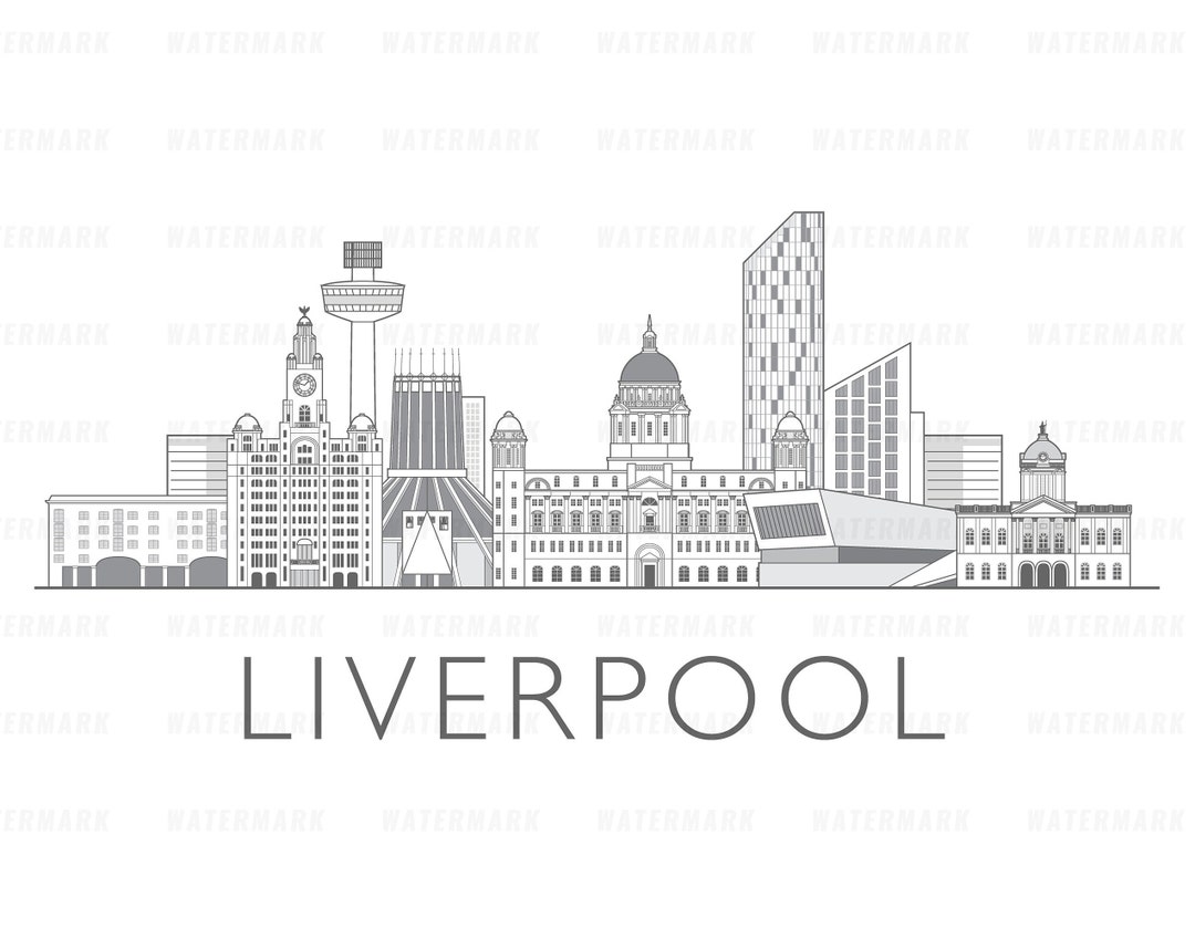 Liverpool Skyline Cityscape Illustration Digital File Black and White ...