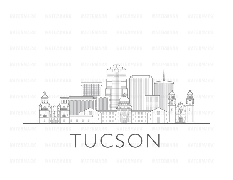 Tucson, Arizona, USA, Cityscape Illustration Digital File B&W - Etsy