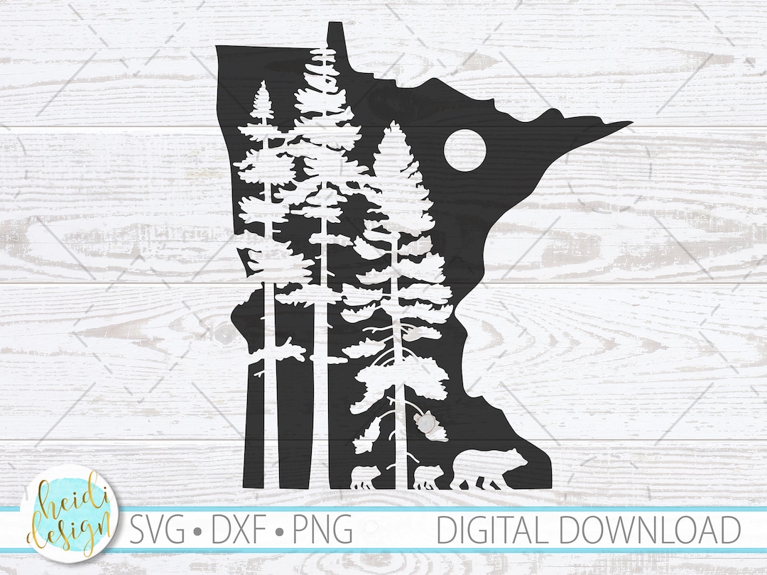 Minnesota SVG, Minnesota Design With Pine Trees and Bears, Minnesota ...