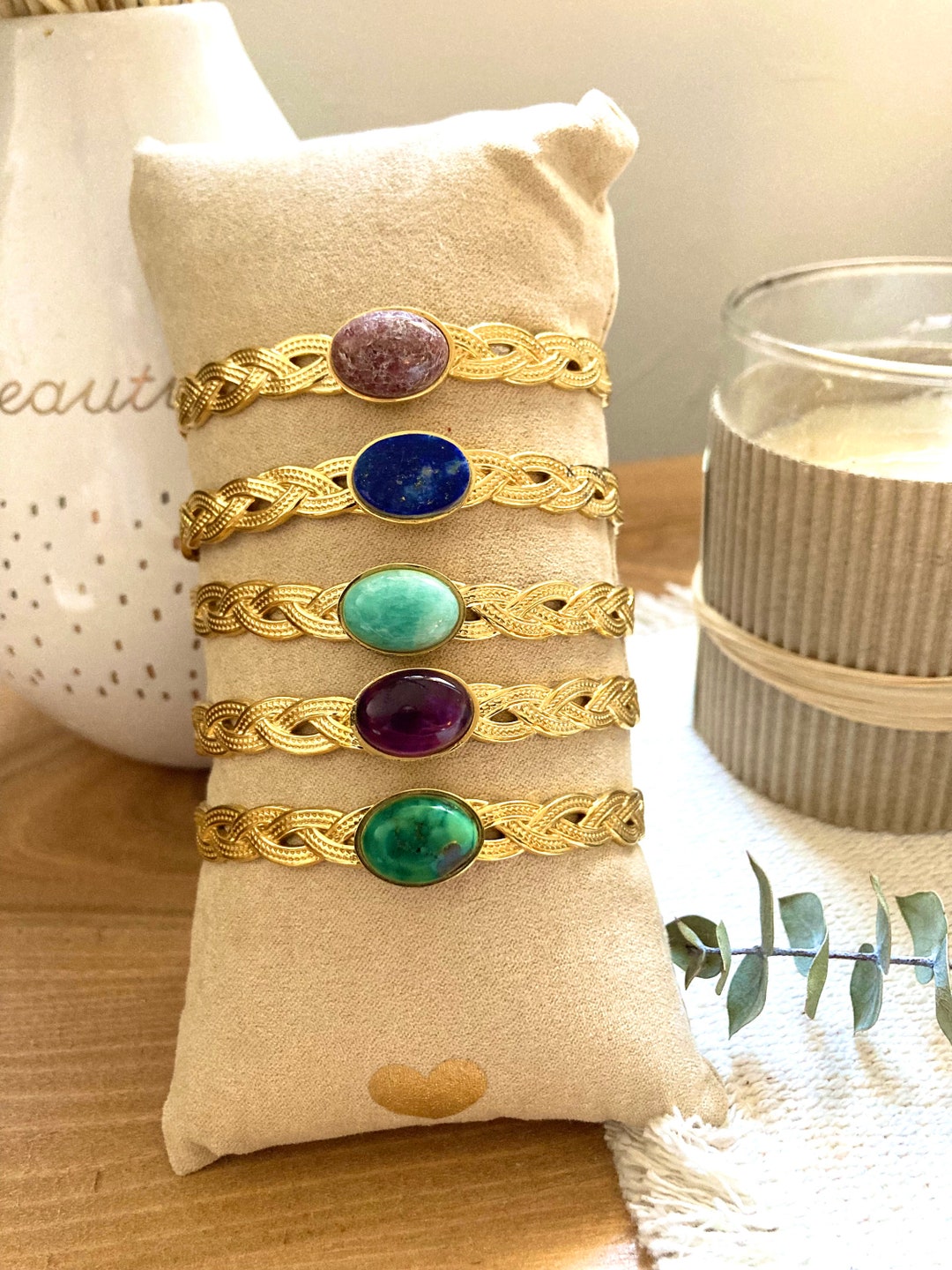 Braided Gem Steel Bangle Bracelets - Etsy