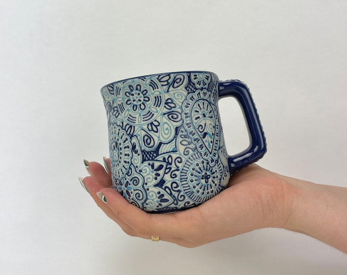Multi Azul 18oz Paz Textured Pottery Mug, Handmade Ceramic Mug ...