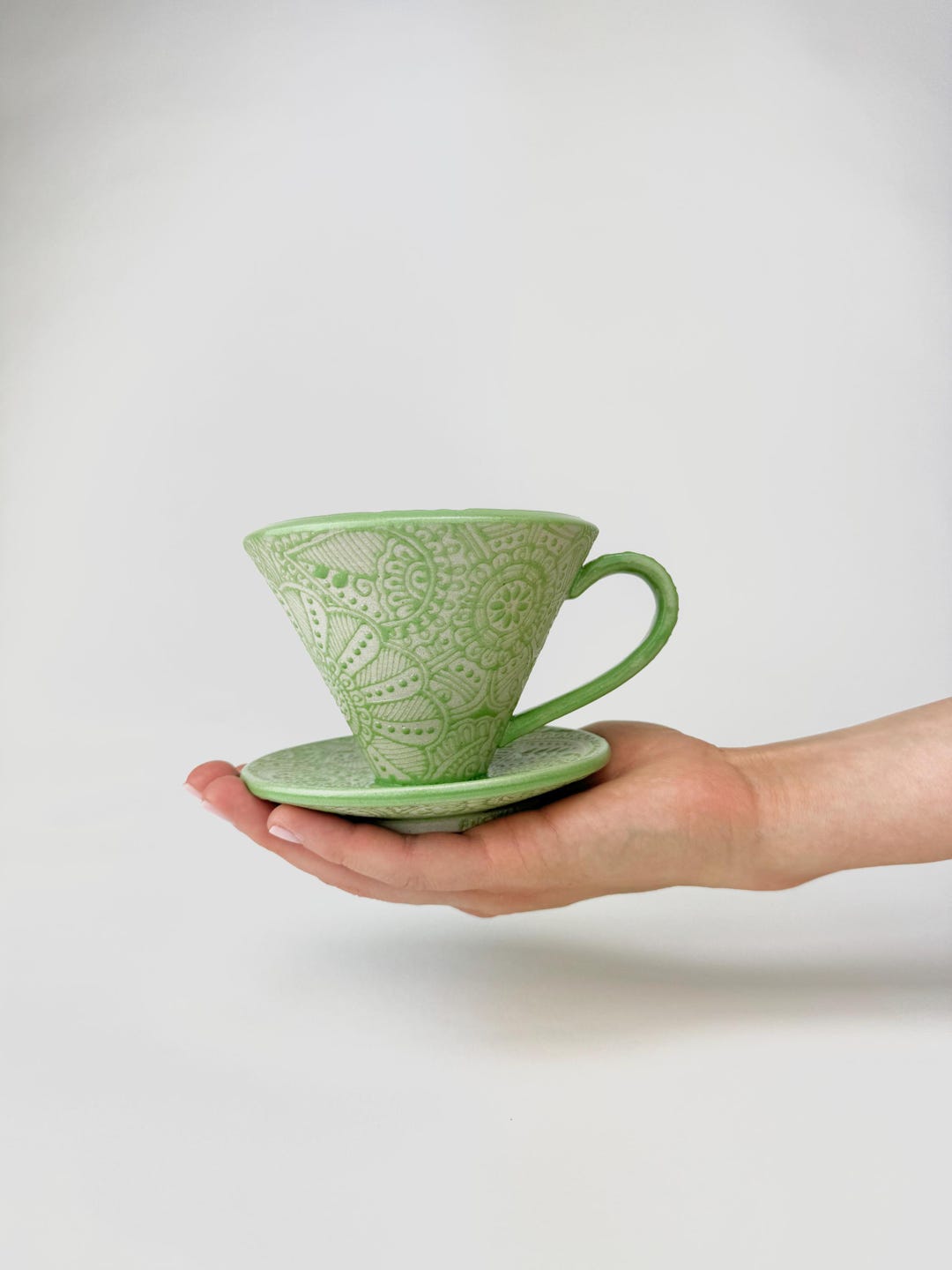 Light Verde Maricruz Pour Over Cup - Mexican Clay Mug, Hand Painted Mug ...