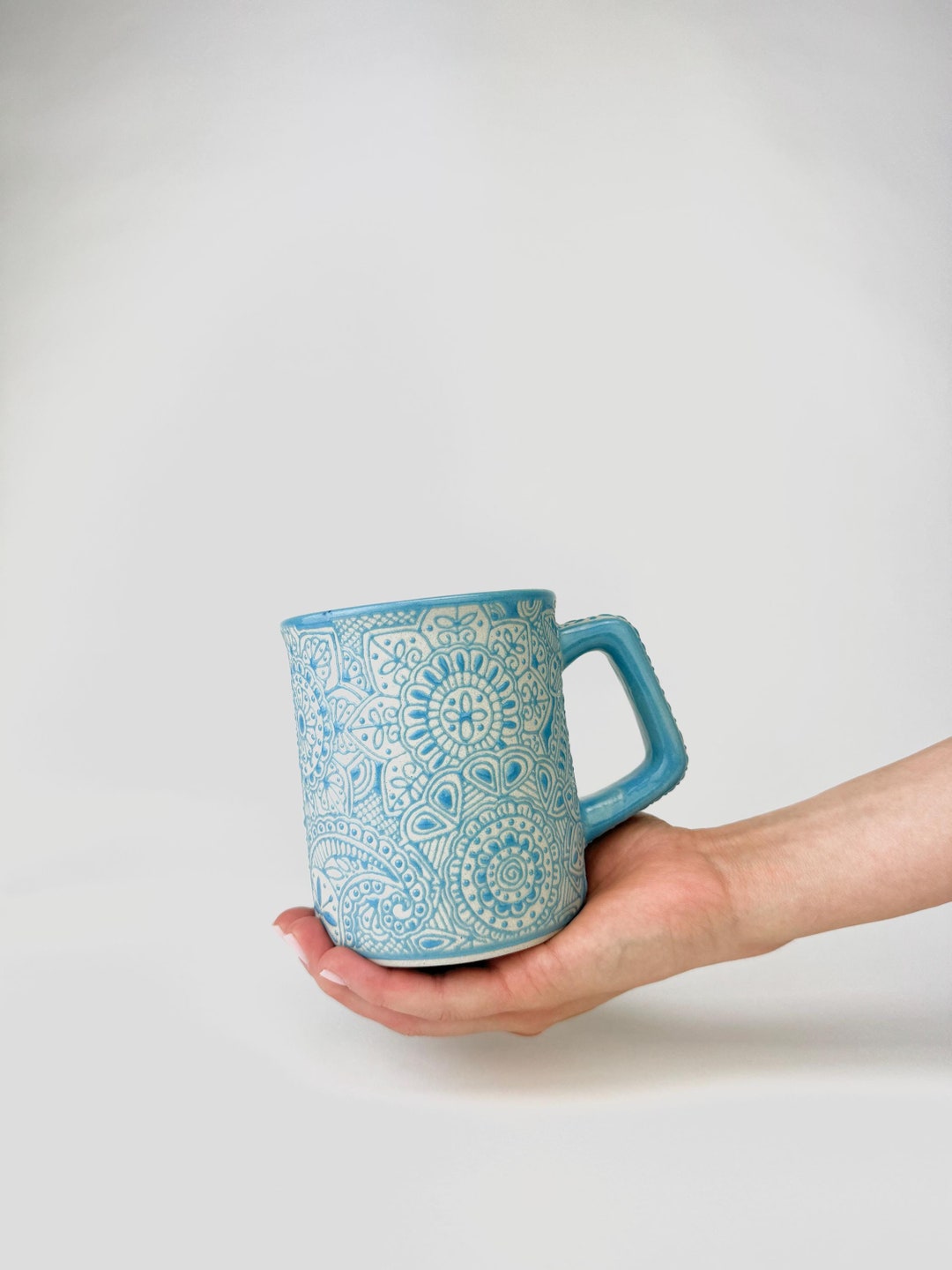 Light Blue Campana 20oz Textured Mug - Hand Painted Mug, Pottery Mug ...