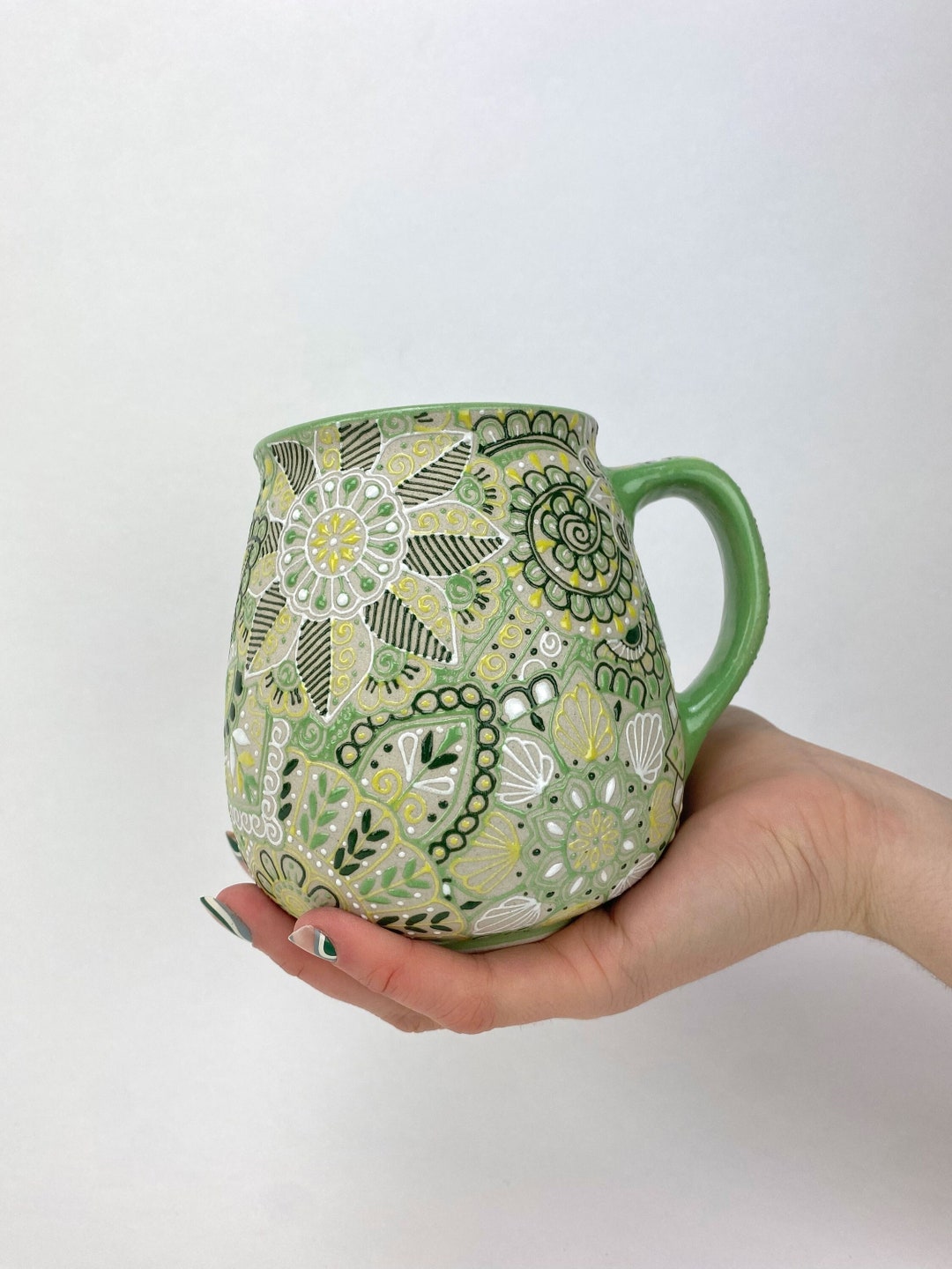 Multi Verde Barril 25oz Textured Mug - Hand Painted Mug, Pottery Mug ...