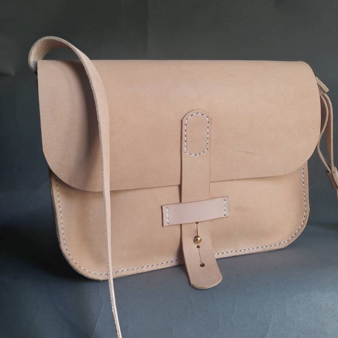 Vegetable Tanned Leather Shoulder Bag,hand Bag, Hand Stitched Undyed ...