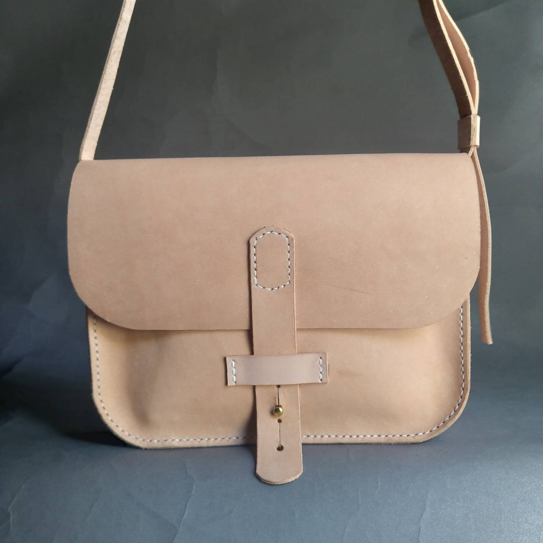 Vegetable Tanned Leather Shoulder Bag,hand Bag, Hand Stitched Un−dyed ...