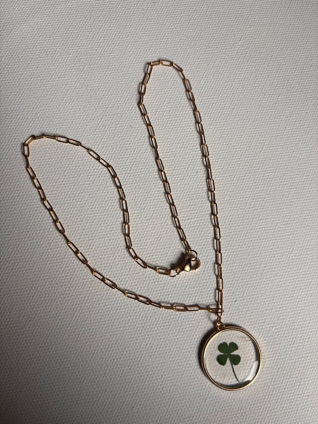 Dainty Gold Paperclip Chain Necklace With Four Leaf Clover Charm - Etsy