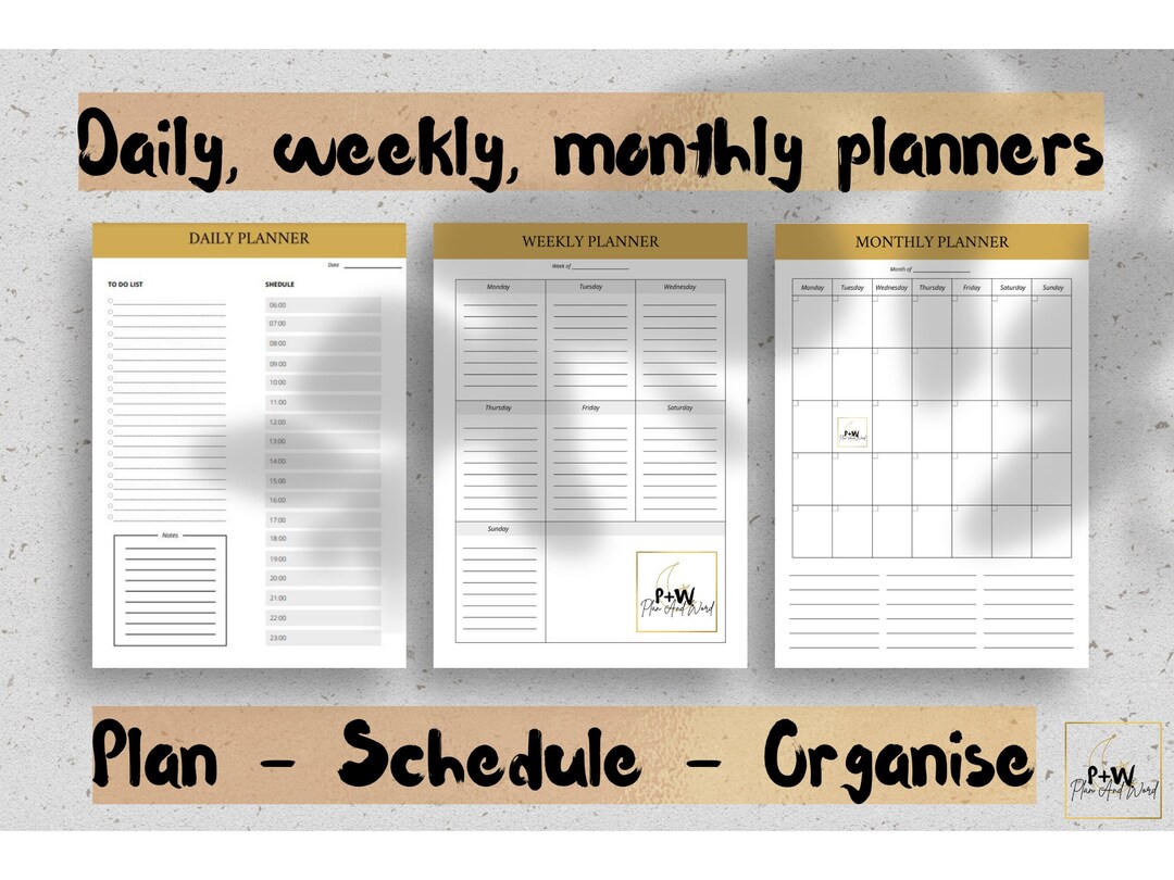 Planning Tools, Gold, Brown, Daily Planner, Weekly Planner, Monthly ...