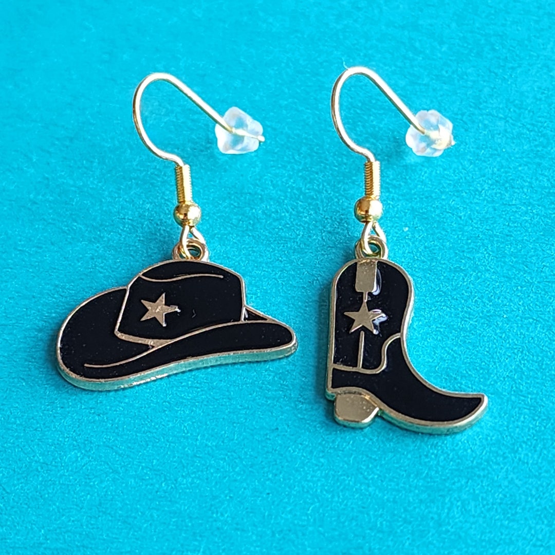 Asymmetrical Cowboy Boot Earrings Enamel Charm Earrings on - Etsy