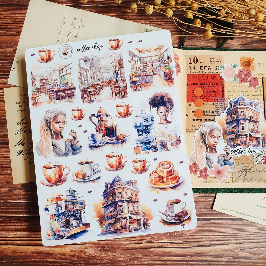 Coffee Shop Stickers/autumn Girls Stickers/cafe Stickers/ Matt Vinyl ...