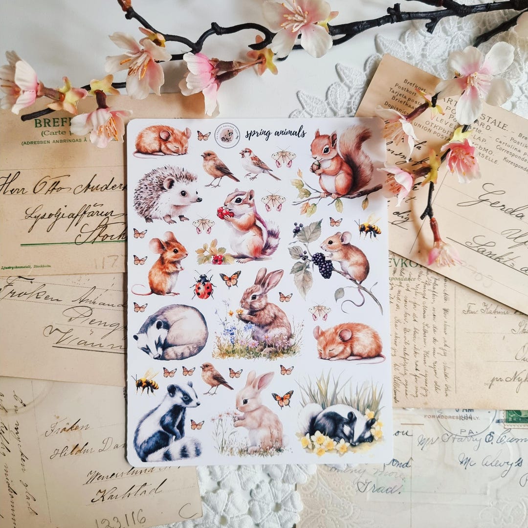 Spring Animals Stickers: Matt Vinyl Nature Sheet - Etsy