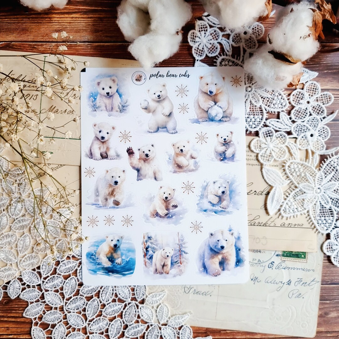 Polar Bear Cubs Stickers/ Winter Stickers/ Matt Vinyl Nature Sticker ...