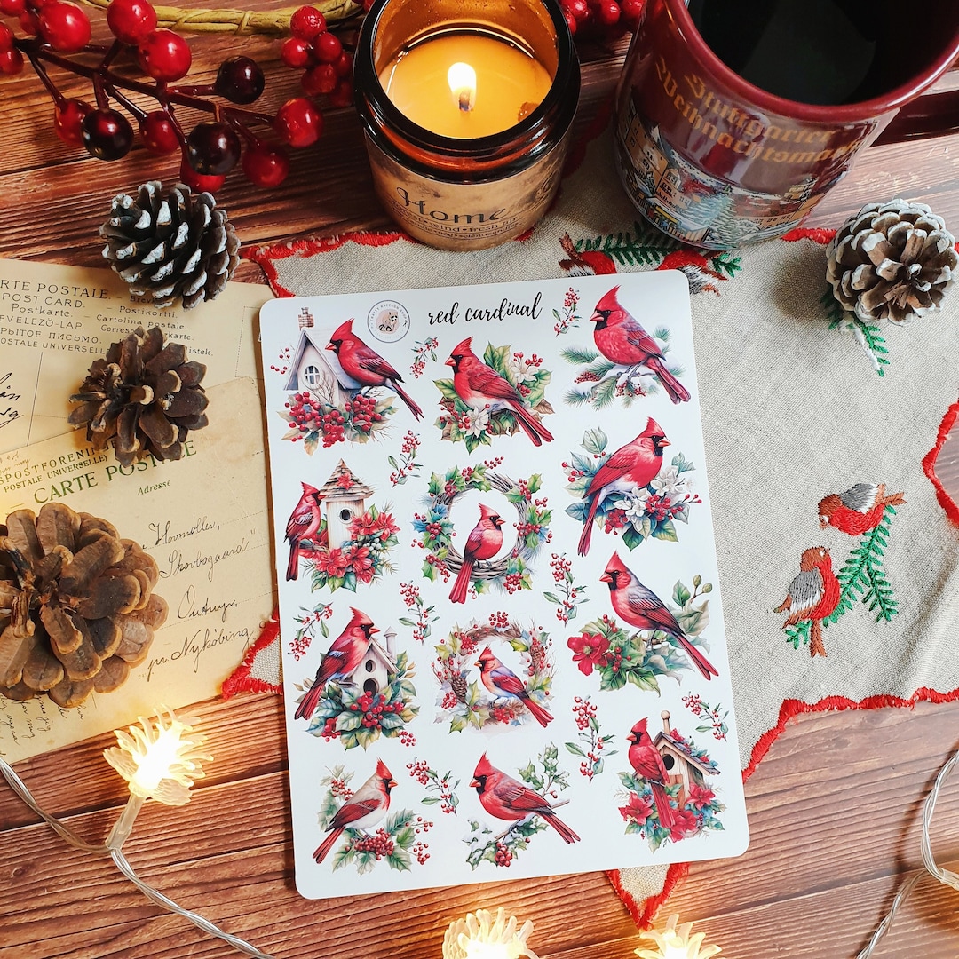 Red Cardinal Stickers /winter Animals Stickers/ Matt Vinyl Sticker ...
